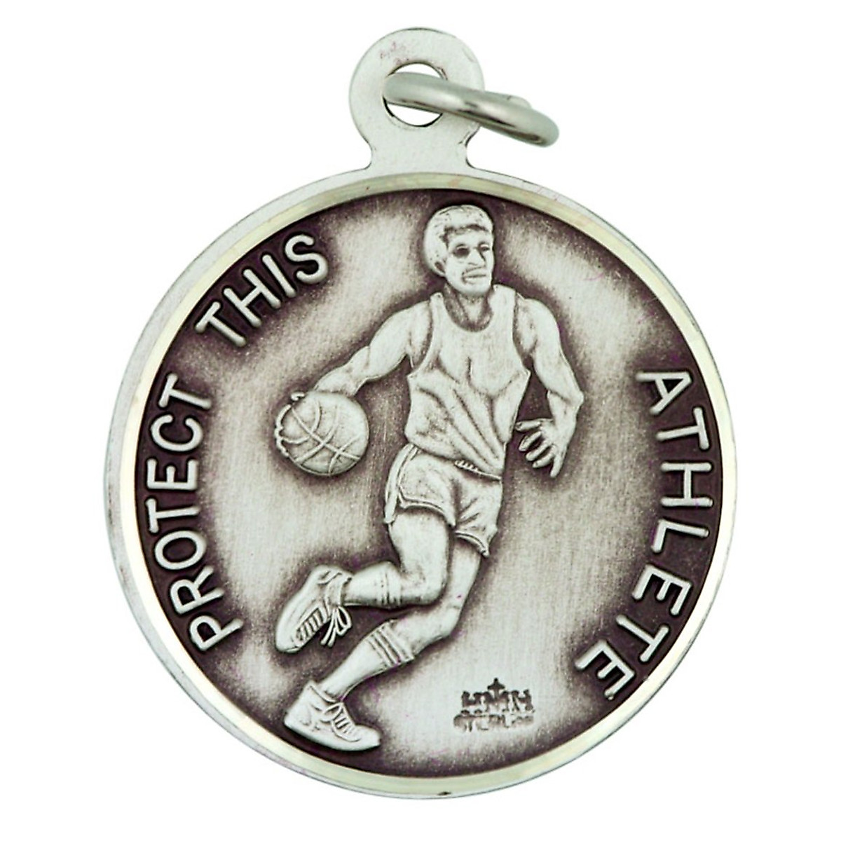 Religious Gifts Sterling Silver Saint St Sebastian Basketball Sports Athlete Medal Pendant, 15/16 Inch