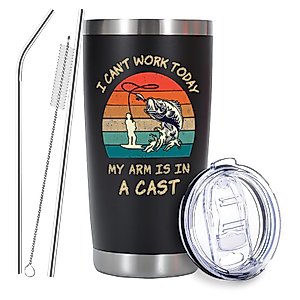 EchoMaven Fishing Gifts for Men Unique, Dad,- Gifts for Fisherman, Men Who Love Fishing, Fishing Lovers - Fisherman Gifts for Men - Fishing Tumbler 20oz - I CAN'T WORK TODAY MY ARM IS IN A CAST