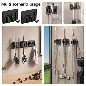 YingEnter 6Pcs Mop Broom Holder No Drill SUS304 Stainless Steel, Heavy Duty Tool Organizer Rack Rake and Shovel Handle, Storage Rack Self Adhesive for Bathroom, Laundry, Kitchen, Garage, Garden