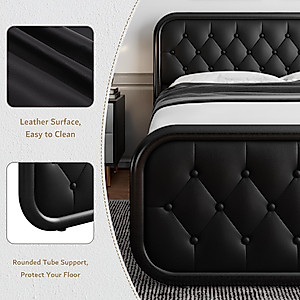 iPormis Full Size Metal Bed Frame with Leather Headboard, Heavy-Duty Platform Bed Frame, Thicker Metal Steel Slats Support, 12'' Under-Bed Space, Noise-Free, Easy Assembly, Black