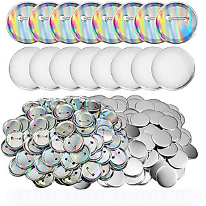 Hicarer 300 Pieces Blank Button Making Supplies Round Badge Button Parts Metal Button Pin Badge Kit for Button Maker Machine, Including Metal Shells Back Cover and Clear Film (2.28 Inch)