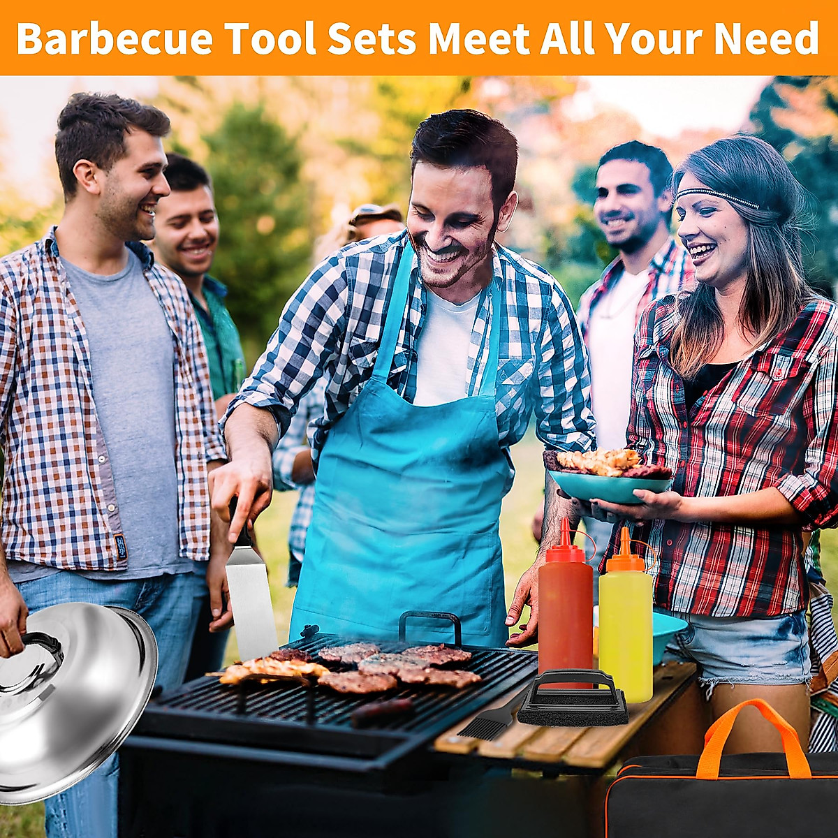 Lambada Griddle Accessories Kit, Flat Top Grill Accessories Set for Blackstone, 14Pcs Grilling Accessories with Enlarged Spatula Kit, Scraper, Basting Cover, for Camp Chef Outdoor BBQ