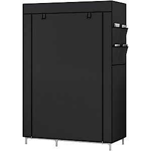 Calmootey Portable Wardrobe,Closet Storage Organizer,with 6 Shelves,4 Side Pockets and Non-Woven Fabric Cover,Black