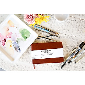 Linden Art Watercolor Journal, 140 lb (300 GSM), 64 Cold Pressed 8.5"x5.5" Pages, Watercolor and Mixed Media Travel Journal, Brown PU Leather Hard Cover