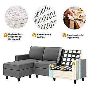 HONBAY Convertible Sectional Sofa, Convertible L Shaped Couch with Reversible Chaise, Sectional Couch for Small Space Apartment, Grey