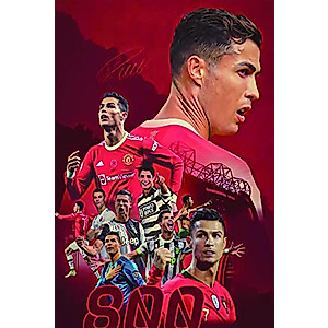 Soccer Superstar Cristiano Ronaldo Poster Wall Art, Motivational Football Star Canvas Wall Art, Cristiano Ronaldo Football Career 800 Ball Commemorative Poster for Office Home Decor, 16"x24"-Unframed