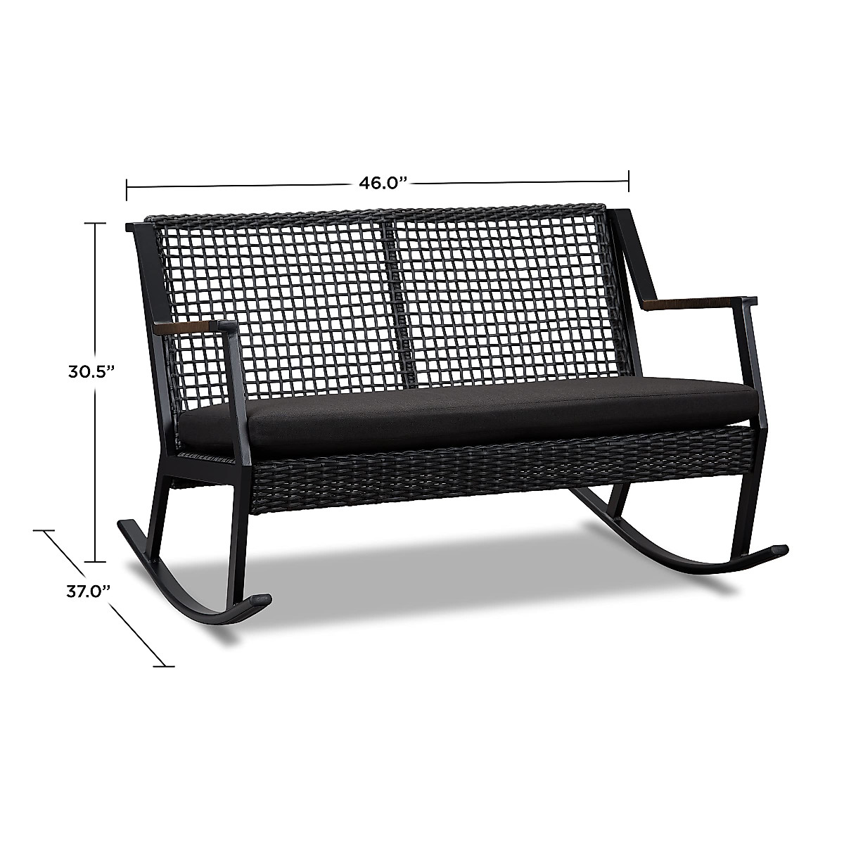 Real Flame Calvin Outdoor Two Seat Rocker, Loveseat, Powdered Aluminum Frame with Resin Wicker Weave