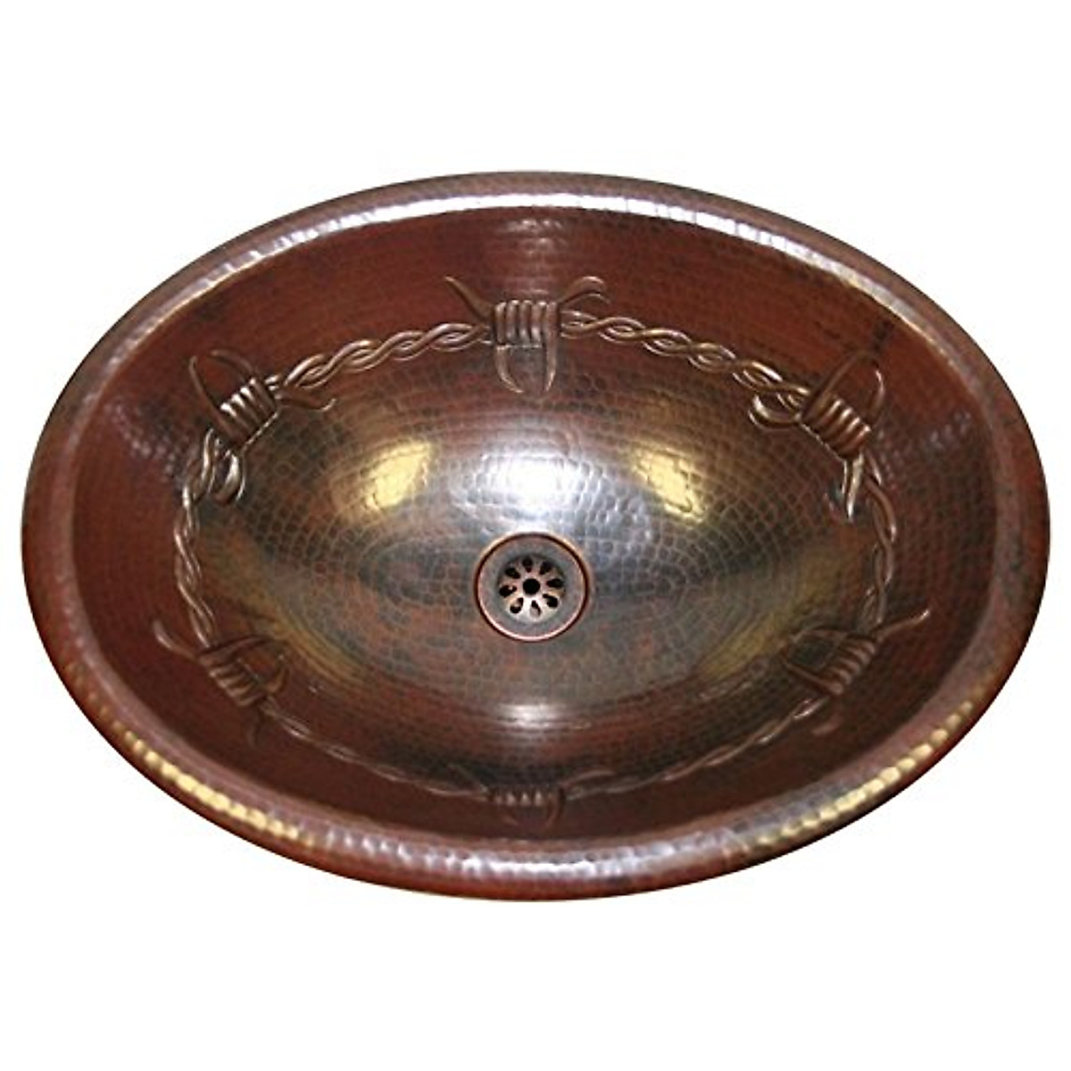 SimplyCopper 19" Oval Copper Bath Sink with BARB WIRE Design with Daisy Drain