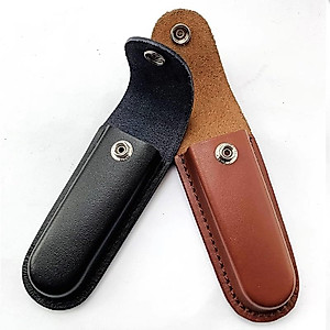 Jingelmall Pocket Knife Sheath Black Genuine Leather Belt Case Universal Folding Pocket Knife with Belt Loop Pouch Fits Any 4" Folding Pocket Knife