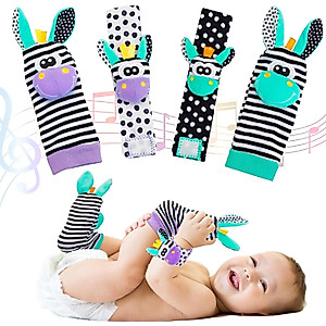 Baby Wrist Rattles Sock Toys - Newborn Baby Sock Toys 0-6 Months, Foot Finder and Wrist Rattle Set Hand and Feet Rattle for Babies, Infant Rattle Socks Toy, Soft Sensory Toy for Baby Boy Girl Gift