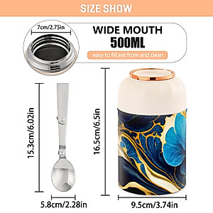 JUNZAN Abstract Waves Kids Womens Insulated Food Jar with Spoon 17oz/500ml Warm Food Container Stainless Steel Vacuum Leakproof Soup Containers for Keep Food Warm