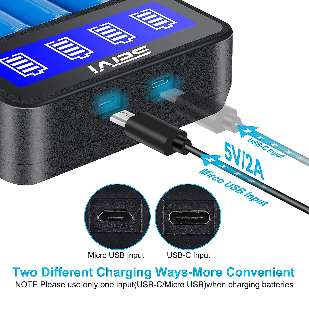 18650 Battery Charger, SEIVI LCD Display Universal Smart Charger for Rechargeable Batteries Li-ion Batteries 18650 26650 18490 17670 17500 16340 14500, Ni-MH/Ni-Cd A AA AAA Batteries