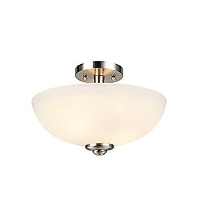 Globe Electric 61025 Vienna 2-Light Semi-Flush Mount, Brushed Nickel, Frosted Glass Shade