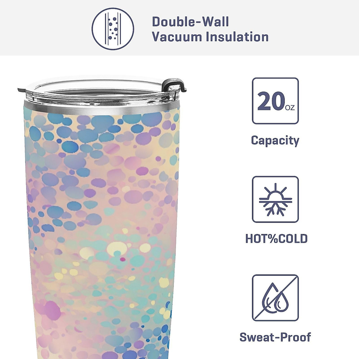 Wassud Circle Abstract 20 oz Tumbler with Lid and Straw Stainless Steel Double Wall Vacuum Tumblers Insulated Travel Coffee Mug for Cold and Hot Drinks
