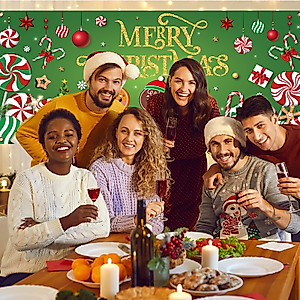 Christmas Candy Garage Door Decoration Merry Christmas Garage Door Banner Cover Peppermint Candy Cane Gingerbread Man Garage Backdrop for Xmas Eve Holiday Outdoor Wall Decor, 7 x 16 ft