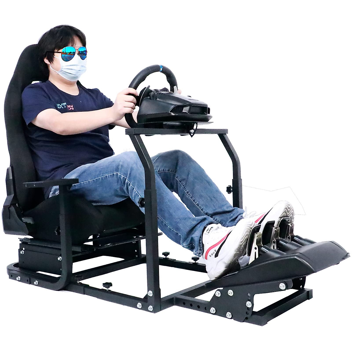Minneer Super Driving Simulator Cockpit with Real Seat forLogitech G25, G27, G29, G920 Dual-Segment Adjustable PC,Xbox,PS4 Racing Wheel Stand Frame Professional Level Steering Simulator Cockpit