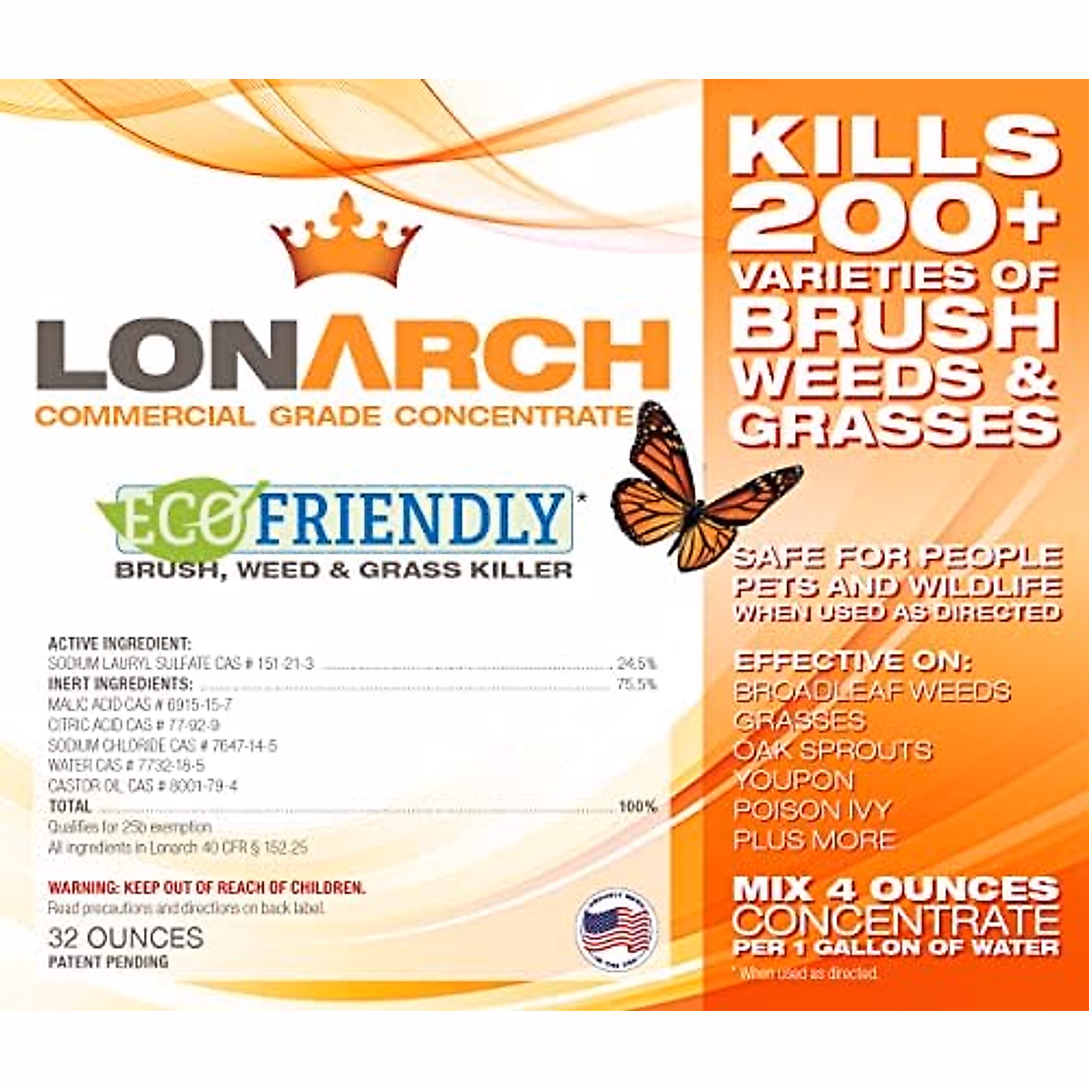 Lonarch Weed & Grass Killer (32 Ounce Concentrate) Eco-Friendly Solution - Safe for Pets, People, and Wildlife…