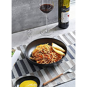 Teocera Pasta Bowls, Large Salad Bowls, Porcelain Bowl Set, Wide and Shallow, Microwave and Dishwasher Safe, 35 Ounce - Set of 4, Matte Black