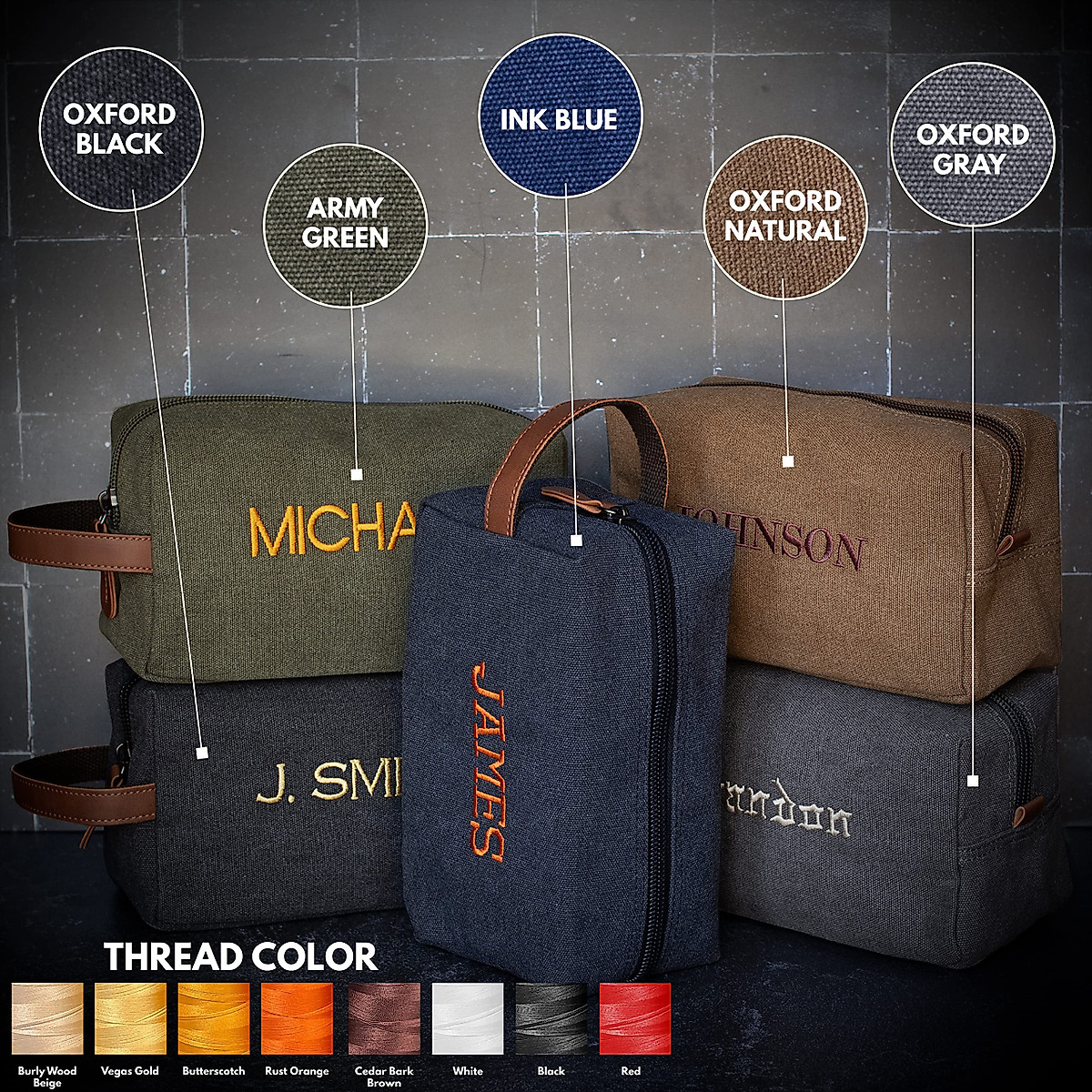 Embroidered - Personalized Toiletry Bag for Men, Dad, Husband, Custom w/Name - 5 Canvas & 8 Thread Color - Valentine's Day Gifts for Men, Handcrafted Embroidered Bag