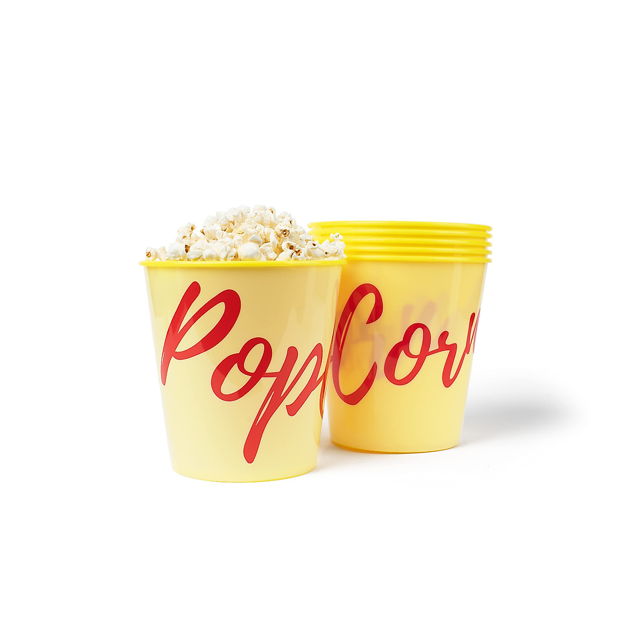 CORE3 INTL Popcorn Bowl Set (6) for Movie Theater Night - (BPA Free), Reusable Plastic Popcorn Containers, Washable in the Dishwasher Set of 6
