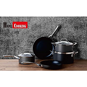 PINKEONLINE Hard Anodized Nonstick Skillet Frypans Induction Compatible 2 Pieces Set for Kitchen, Black.