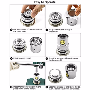 QWORK Button Maker Kit with 3 Sizes Die Sets and 300 Buttons, 11/16", 1", 1-3/16" (18, 25, 30mm) Diameter Hand Fabric DIY Button Making Punch Cloth Button Cover Making Machine Tool