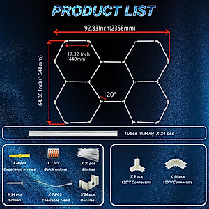 Wanzvisk Hexagon Led Lights,5 Hex Grid for Garage，25 Pack Aluminum 144W 17280LM Super Bright Hexagon Garage Ceiling Light for Gym Shop Basement Car Detailing Hexcal Studio Lighting