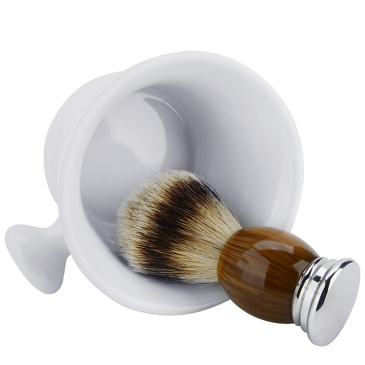 Linkidea Ceramic Shaving Mug with Knob Handle, Deep Size Wet Shaving Cup, Razor Shave Soap and Cream Bowl for Men, White