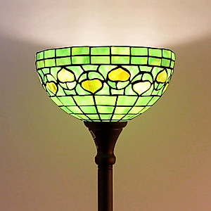 ZJART Tiffany Floor Lamp Torchiere Stained Glass Torch Lamp 12X12X67 Inch Antique Standing Corner Light (Green Apple Heart)