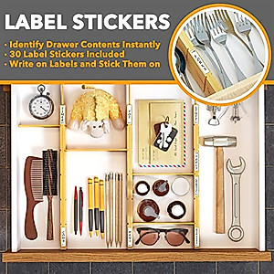 SpaceAid Bamboo Drawer Dividers with Inserts and Labels, Kitchen Adjustable Drawer Organizers, Expandable Organization for Home, Office, Dressers and Bathroom, 8 Dividers with 18 Inserts (17-22 in)
