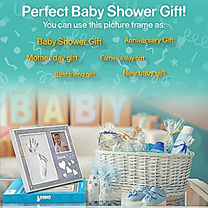 1Dino Premium Baby Handprint and Footprint Kit - 11.6” x 9.3" White/Grey Wood Baby Picture Frame - Includes 2X Air-dry Clay Pack for Baby Hand and Footprints - Baby Registry, Baby Shower Gifts