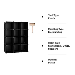 C&AHOME Cube Storage Organizer, 12-Cube Shelves Units, Closet Cabinet, DIY Plastic Modular Book Shelf, Ideal for Bedroom, Living Room, Office, 36.6" L x 12.4" W x 48.4" H Black SHS3012B