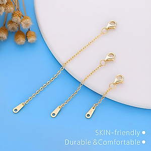 VANBARIS Necklace Extenders Gold Chain Extenders for Necklaces Extensions Sterling Silver Bracelet Extender Gold Necklace Extenders for Women 3 Piece Set, 1 2 3 Inch