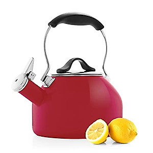 Chantal 1.8 QT Kettle, Oolong Series, Premium Enamel on Carbon Steel, Whistling, Even Heating & Quick Boil (Apple Red)