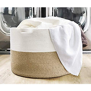 INDRESSME Large Jute Basket (Set of 2)- XXXL Large Cotton Rope Basket and Large Blanket Basket