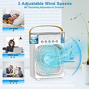 Portable Air Conditioner Fan,Personal Mini Small Evaporative Air Cooler with AC adapter,Desktop Cool Humidifier with 7 Colors LED Light,1/2/3 H Timer,3 Speeds & 3 Spray for Room Office Home Travel