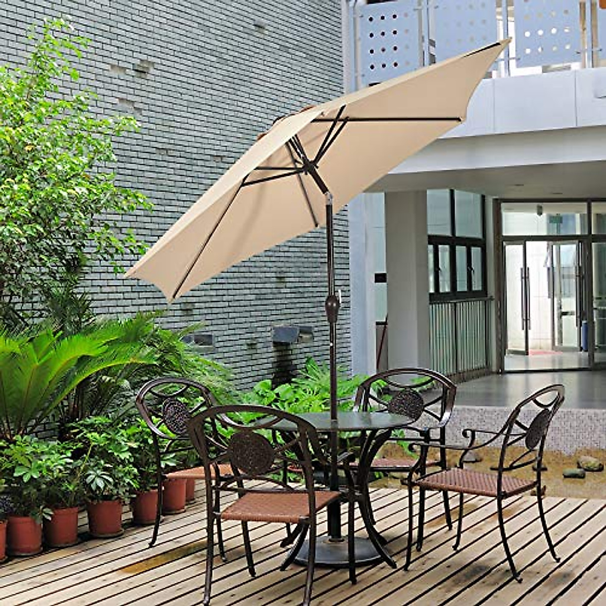 TANGKULA 9FT Patio Umbrella, Outdoor Market Table Umbrella with Push Button Tilt Adjustment, Crank & 6 Sturdy Ribs for Garden, Backyard, Deck & Pool (Beige)