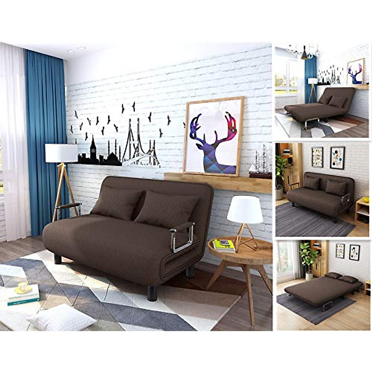 MINIKID 【US Fast Shipment】 Convertible Sofa Bed Folding Sleeper Sofa, 4-in-1 Multi-Function Sofa Bed, Ottoman Sleeper, Convertible Chair Bed for Living Room/Bedroom/Small Apartment (Coffee)