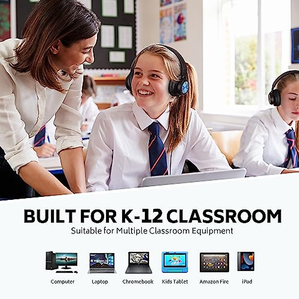 AILIHEN Headphones Wired 6 Pack for School Bulk, Over-Ear Headsets with Microphone for Kids Students, Teens, Classroom, Library, Chromebook, Laptop, Adjustable, Foldable, 3.5mm Jack - (Multicolor)