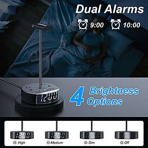 ZEAGUS Headphone Stand with Alarm Clock, Gaming Headphone Stand for Desk,Headphone Holder with 2 USB Charging Ports and 2 Power Outlets,Headset Stand Suitable for All Earphone Accessories