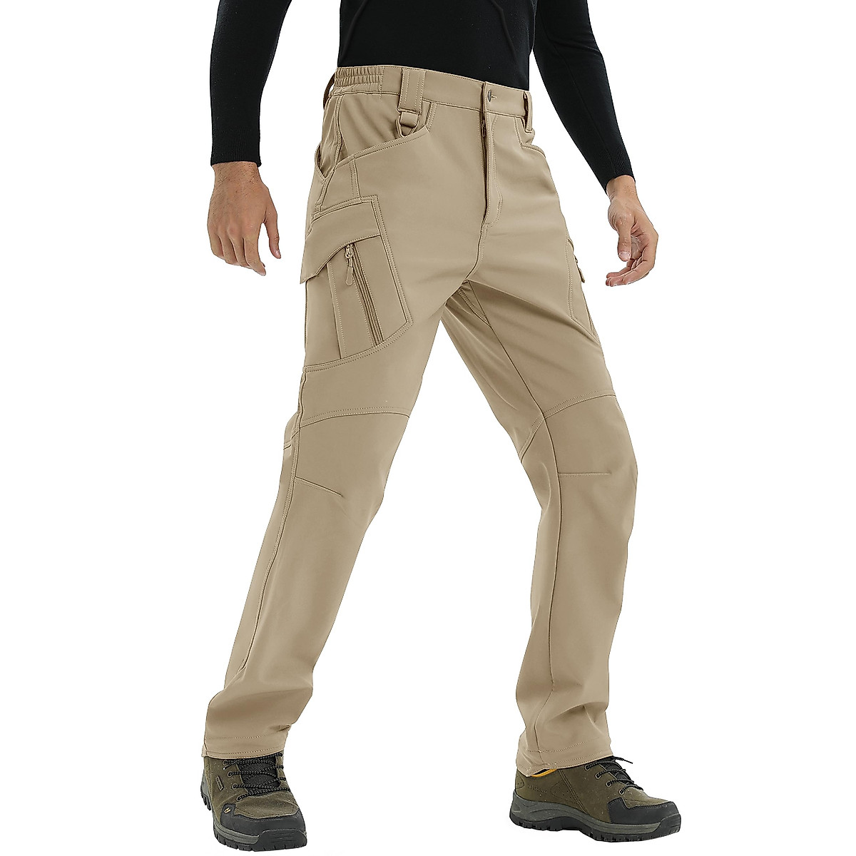 TACVASEN Mens Tactical Pants Insulated Warm Thermal Fleece Lined Shoftshell Khaki Pants for Snow Ski Men's Winter Hiking Outdoor Adventure Pants