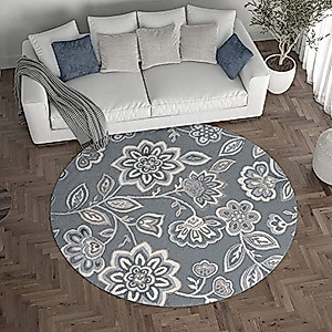 Emmalyn Transitional Floral Gray Round Area Rug, 8' Round