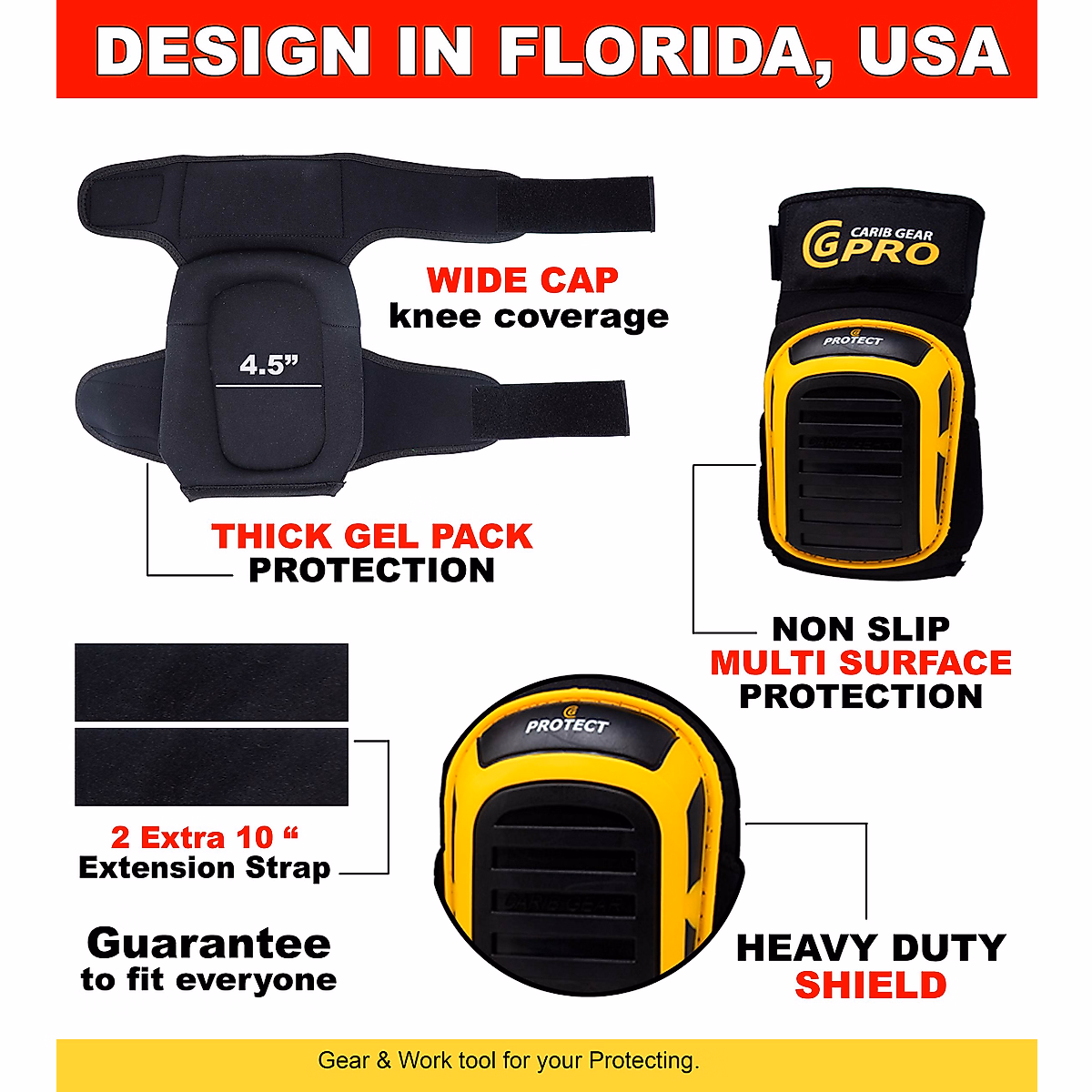 Knee Pads For Men Work Heavy Duty Pad Design For Construction Tiling Gardening Flooring install Extra Gel and Cushion Support Long Kneeling Anti-Slip Stretchable Thigh Straps Bonus:Safety Glasses & Gloves