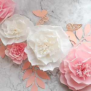 13 Pieces 3D Paper Flowers Pink White with Trees 10" 8" 6" 4" Craft DIY Large Wall Decorations Pom Pom Giant Backdrop Photo Booth Baby Shower Decor Centerpiece Wedding Birthday Party Craft Art