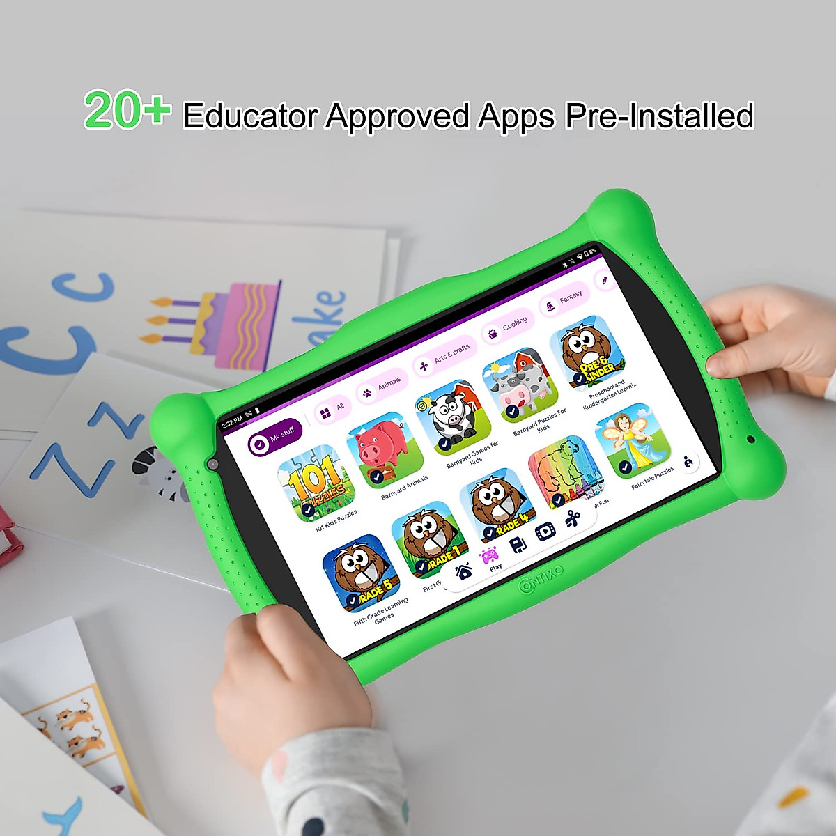 Contixo Kids Tablet V10, 7-inch HD, Ages 3-7, Toddler Tablet with Sleeve Bag Bundle, Learning Tablet Set for Children - Green