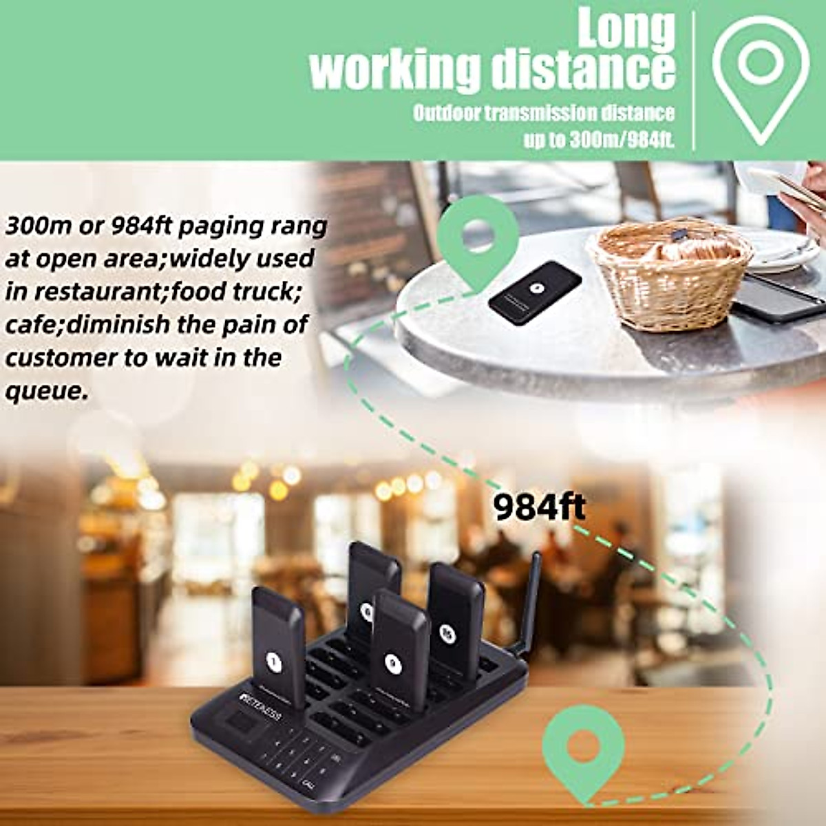 Retekess TD157 Restaurant Pager,Pagers for Restaurants,Touch Keyboard,Only Flash Modes,16 Pagers for Food Truck,Clinic,Coffee Shop,Bar