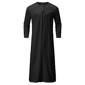 Stand Solid Arab Men's Color Robe Collar Muslim Middle Muslim Clothes Hijab Dress for Women Style (Black, S)