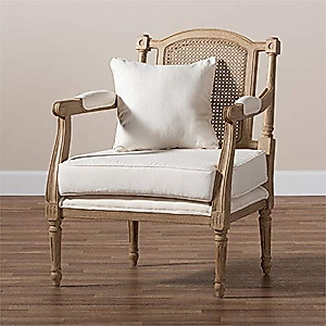 Baxton Studio Clemence Ivory Upholstered Whitewashed Wood Armchair