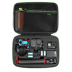 HSU Large Carrying Case for GoPro Hero 10 Hero 9 Hero 8 and Accessories, DJI Osmo Action,AKASO,Campark,YI Action Camera and More (Upgrade Sponge Precut Slots) (Green)