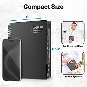 Dunwell 2023 Planner Weekly Monthly (6x8.25"), Small 2023 Planner Book, Agenda 8 x 6, Calendar Yearly Planner, Monthly Tabs, Bookmark, Notes, Inner Pocket, Stickers